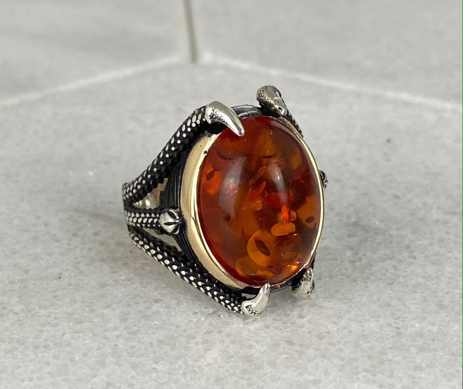 Handmade Silver Men Rings Mens Ring Unique Men Ring Amber | Etsy