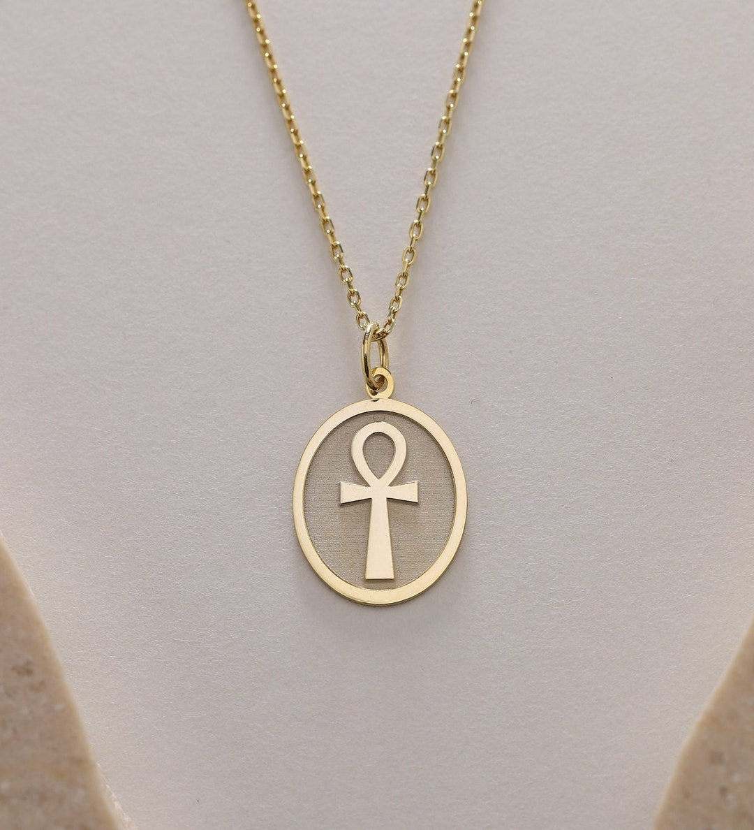 14k Gold Cross Ankh Necklace , Ankh Cross Gold Pendant , Gold ...