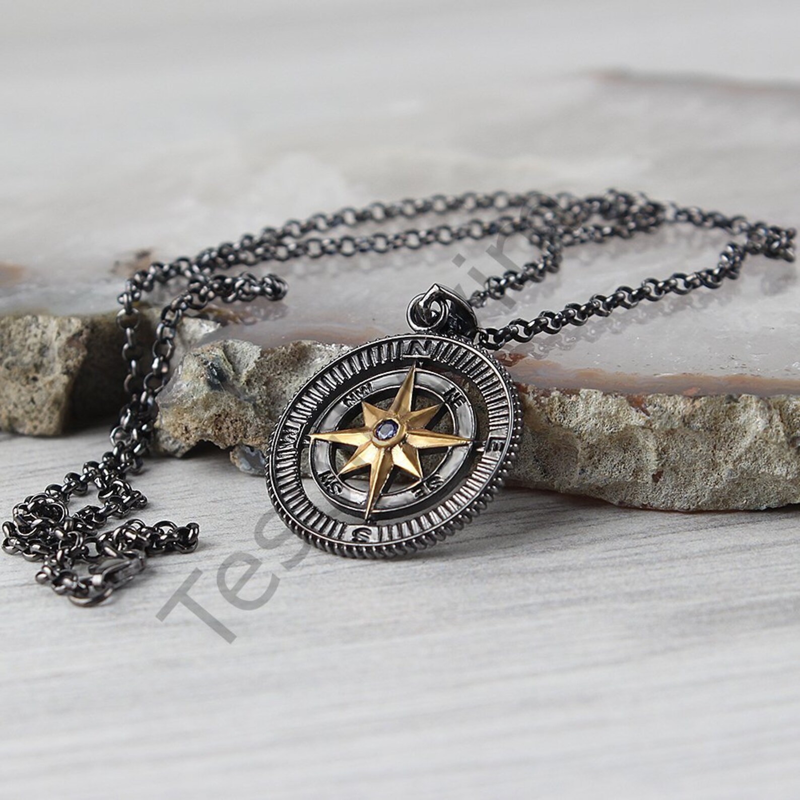 Mens Silver Necklace Mens Pendant Silver Compass Silver - Etsy