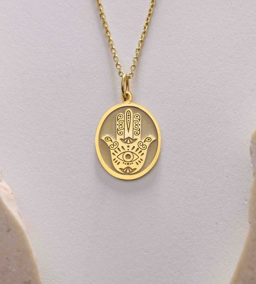14k Solid Gold Fatima Necklace , Personalized Hamsa Fatima Pendant ...