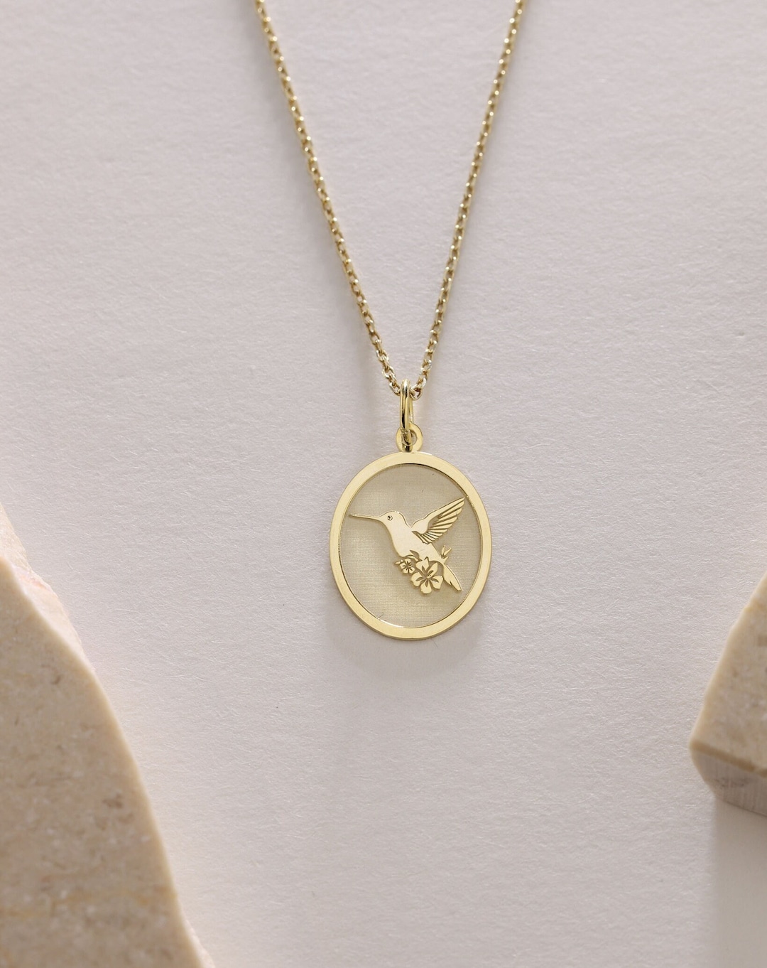 14k Gold Hummingbird Necklace , Solid Gold Humming Bird Pendant ...