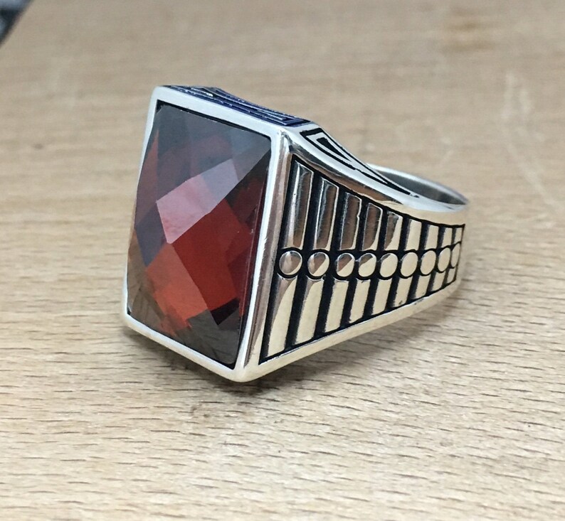 Handmade Silver Men Rings Mens Ring Unique Men Ring Garnet - Etsy