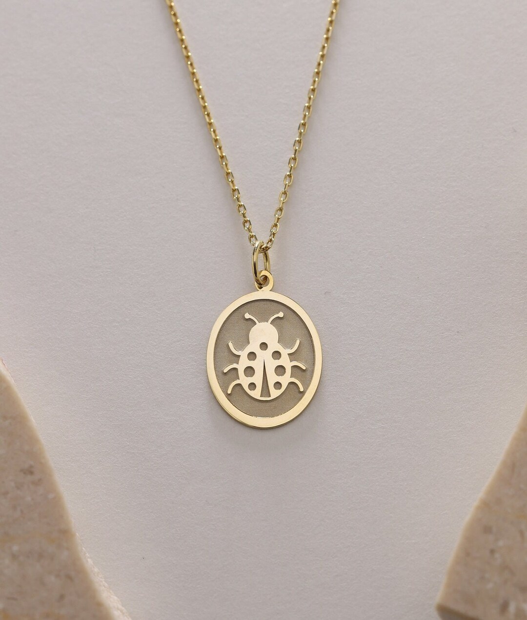 14k Gold Ladybug Necklace , Solid Gold Ladybug Pendant , Personalized ...