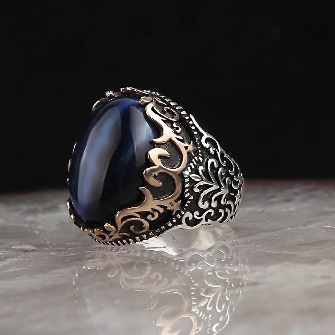 Handmade Silver Men Rings Mens Ring Unique Men Ring Blue - Etsy