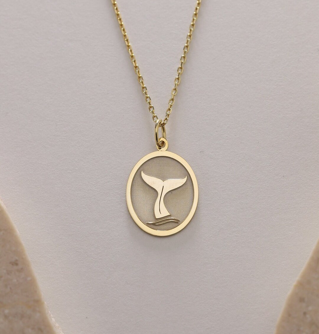 14k Gold Whale Tail Necklace , Personalized Whale Tail Pendant , Whale ...
