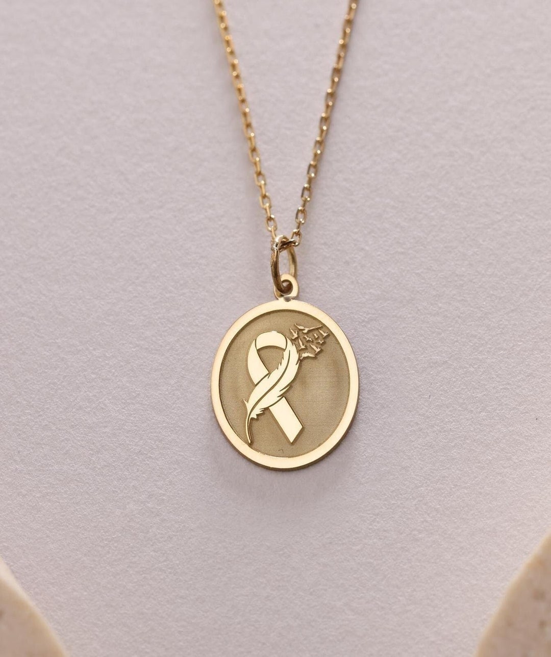 14k Gold Cancer Ribbon Necklace, Cancer Survivor Pendant,breast Cancer ...