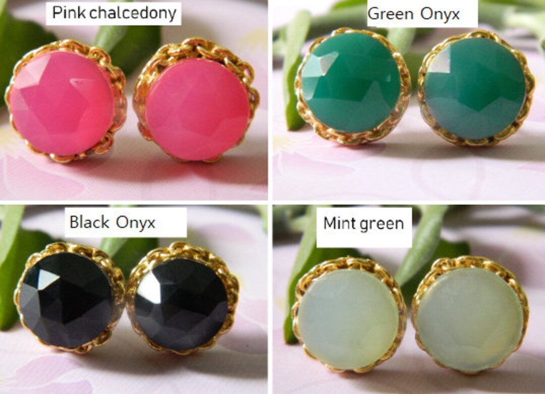 Pink Black Green & Mint Green Color Chalcedony Faceted Round Shape ...