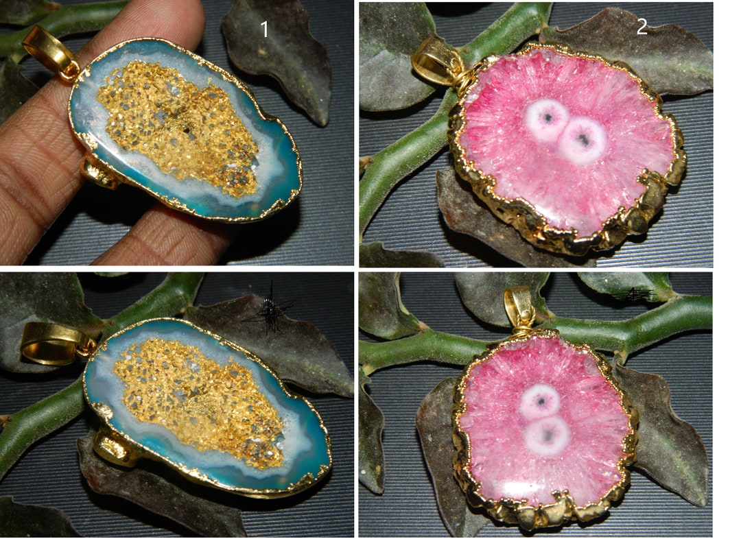 Stalactites Link Pendant Charm Connector, Gold Edge Solar Quartz ...