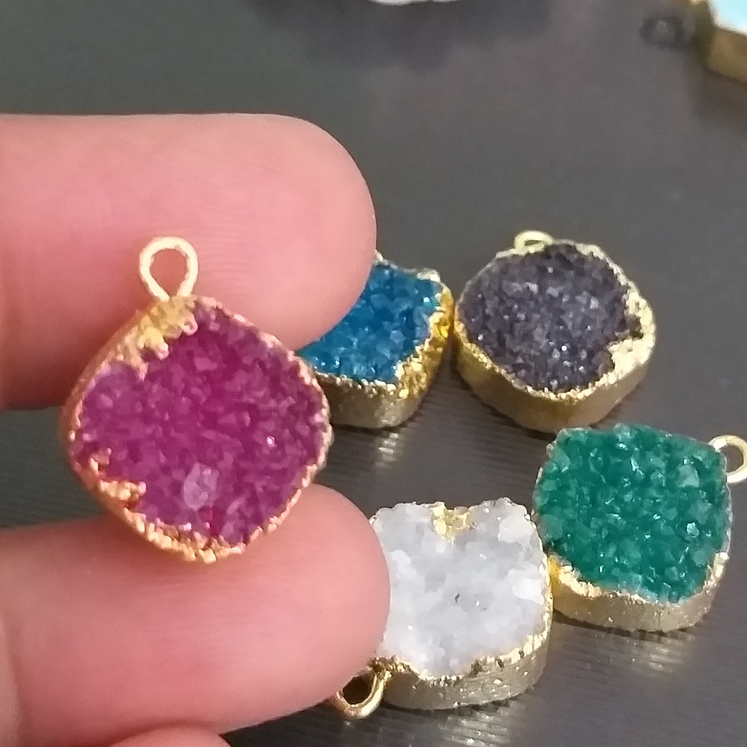 Cushion shape Druzy Gold Edged Natural Gem Stone Pendant DIY | Etsy