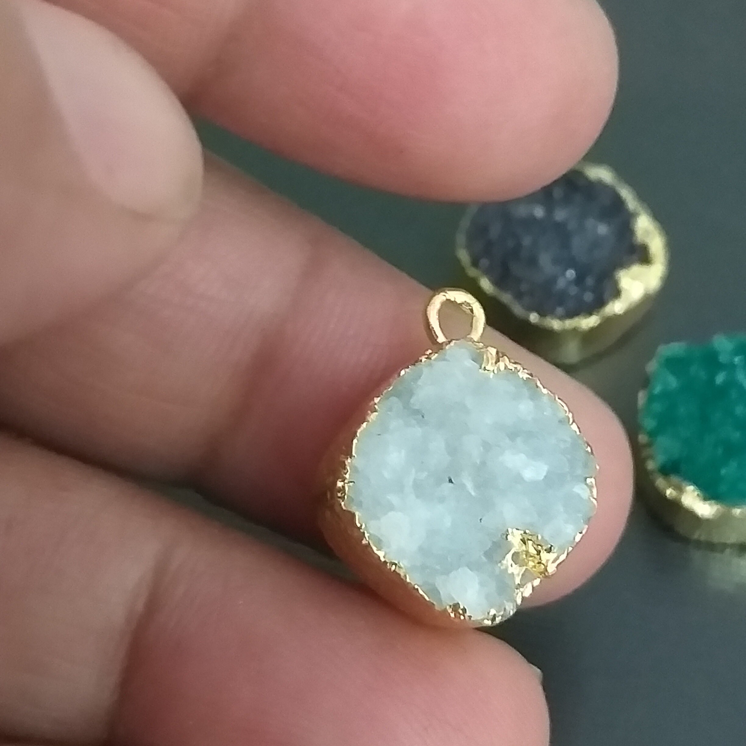 Cushion shape Druzy Gold Edged Natural Gem Stone Pendant DIY | Etsy