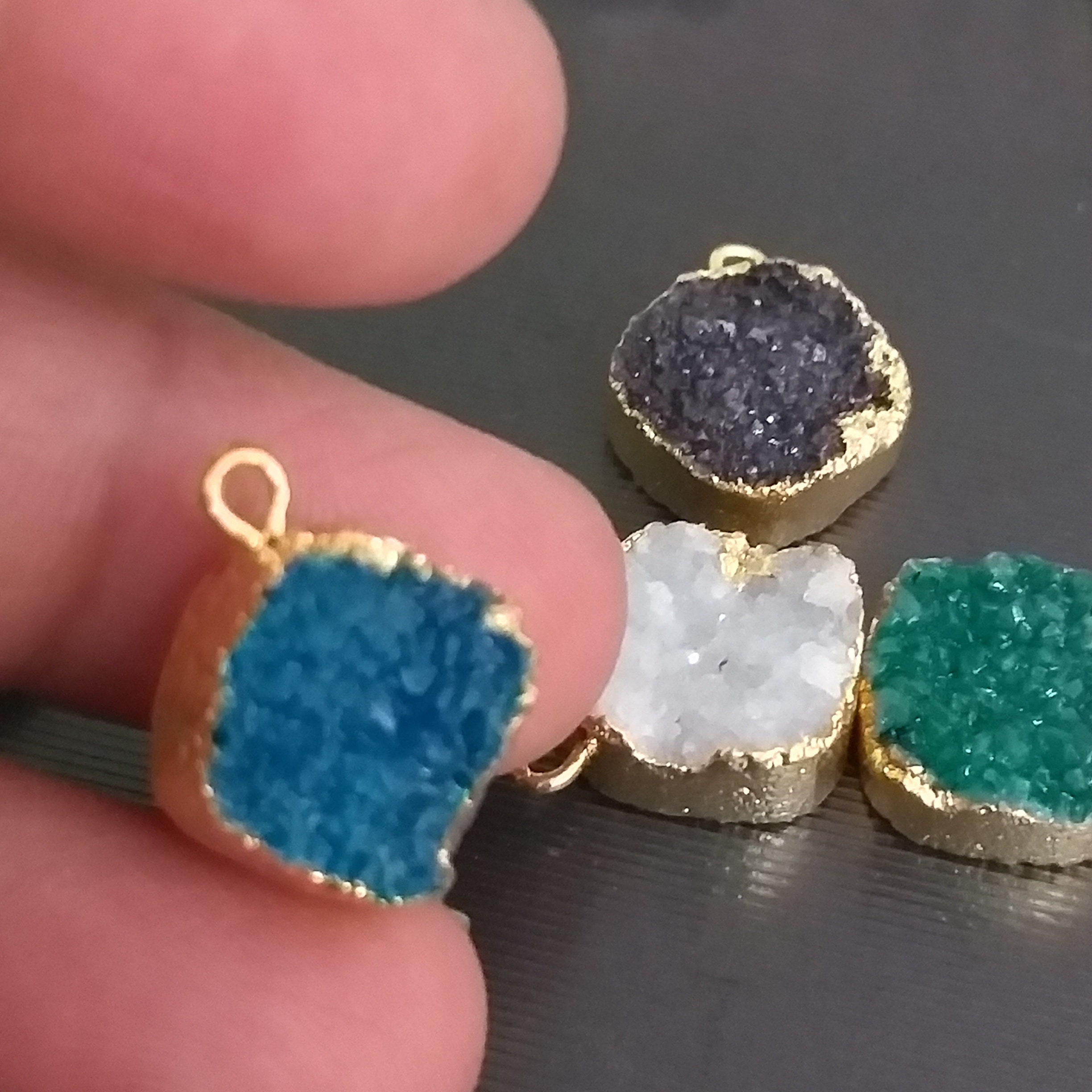 Cushion shape Druzy Gold Edged Natural Gem Stone Pendant DIY | Etsy