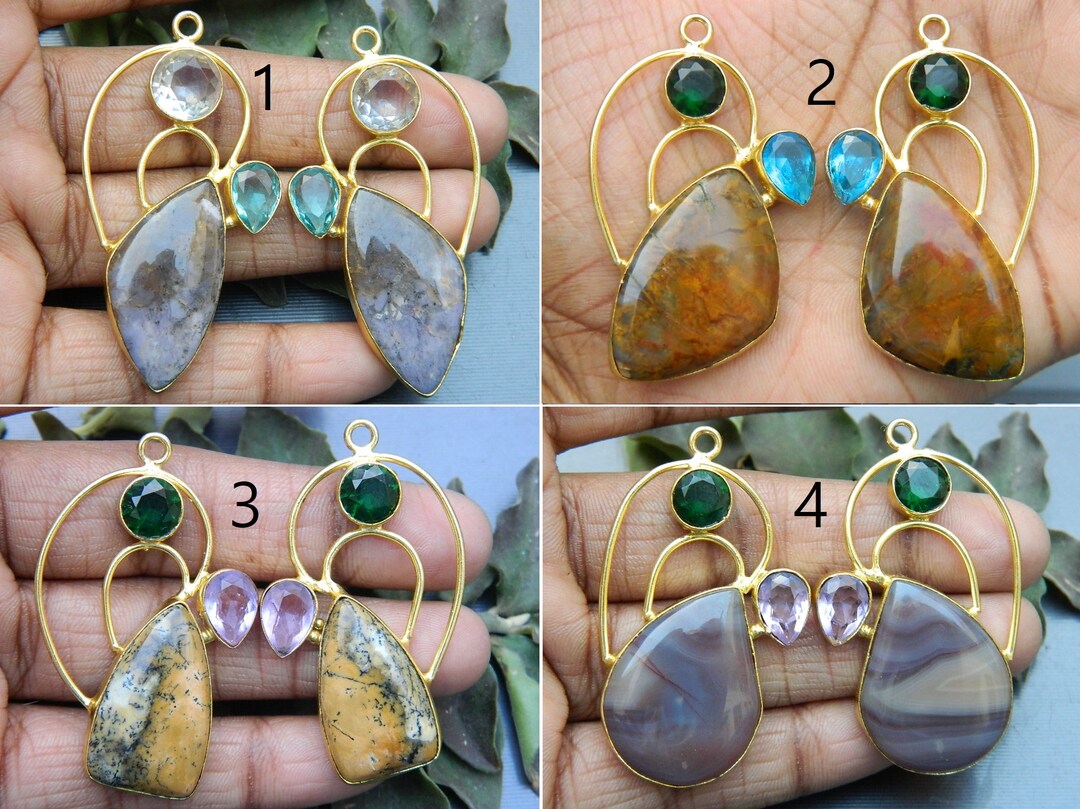 Natural Jasper Gemstone With Multi Color Synthetic Stone Gold Plated ...