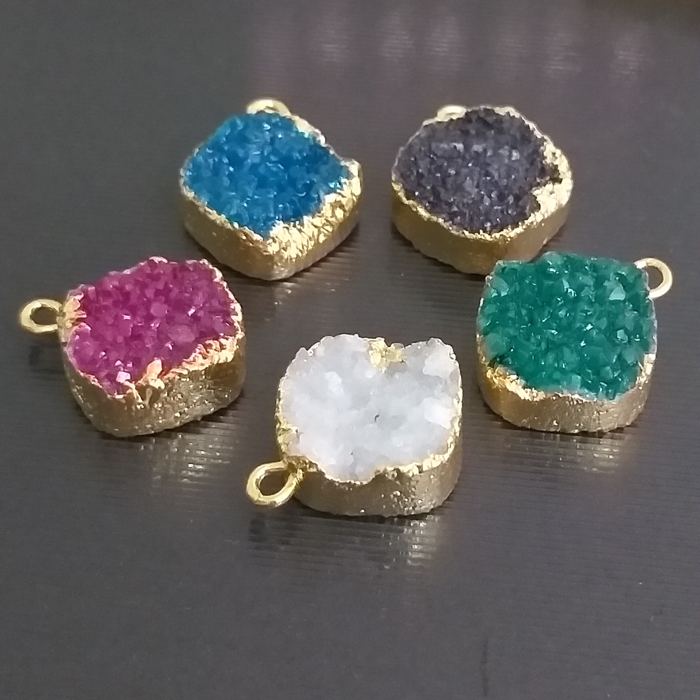 Cushion shape Druzy Gold Edged Natural Gem Stone Pendant DIY | Etsy