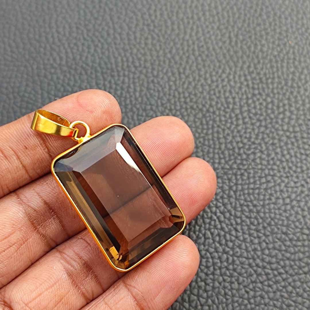 Natural Smoky Quartz Octogen Square Shape Cut Stone Pendant Gemstone ...