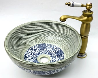 Vintage Floral Patterned Basin Sink Handmade Round Bathroom | Etsy