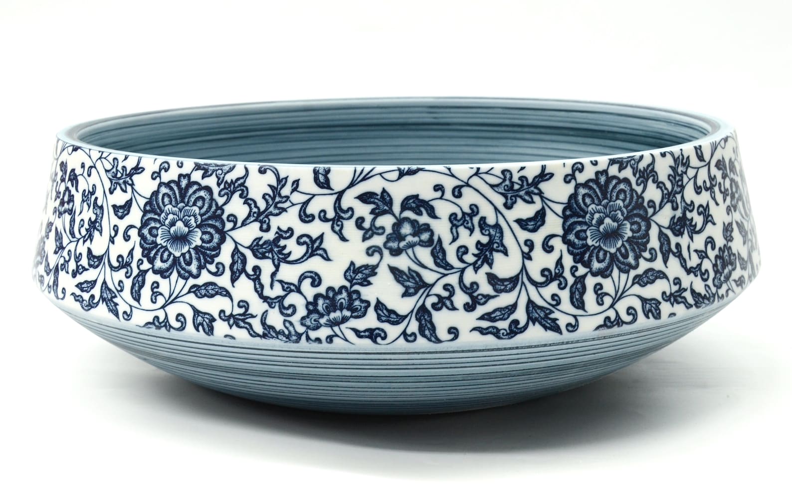 Vintage Floral Patterned Basin Sink Handmade Round Bathroom Vessel Blue ...