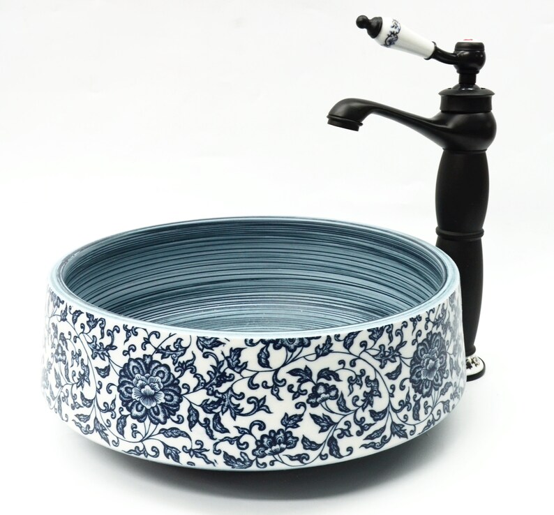 Vintage Floral Patterned Basin Sink Handmade Round Bathroom - Etsy UK