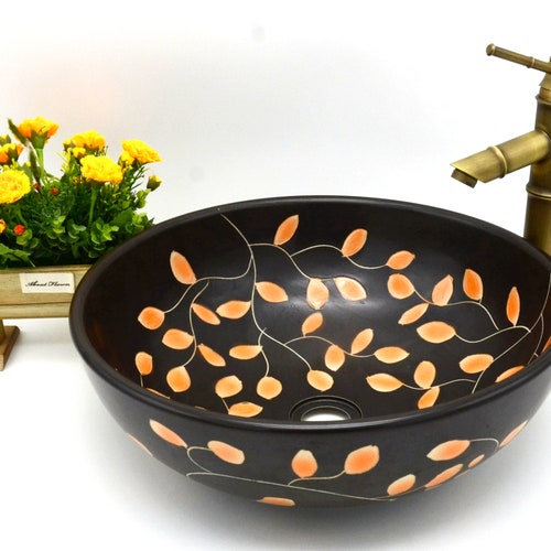 Vintage Floral Patterned Basin Sink Handmade Round Bathroom - Etsy UK