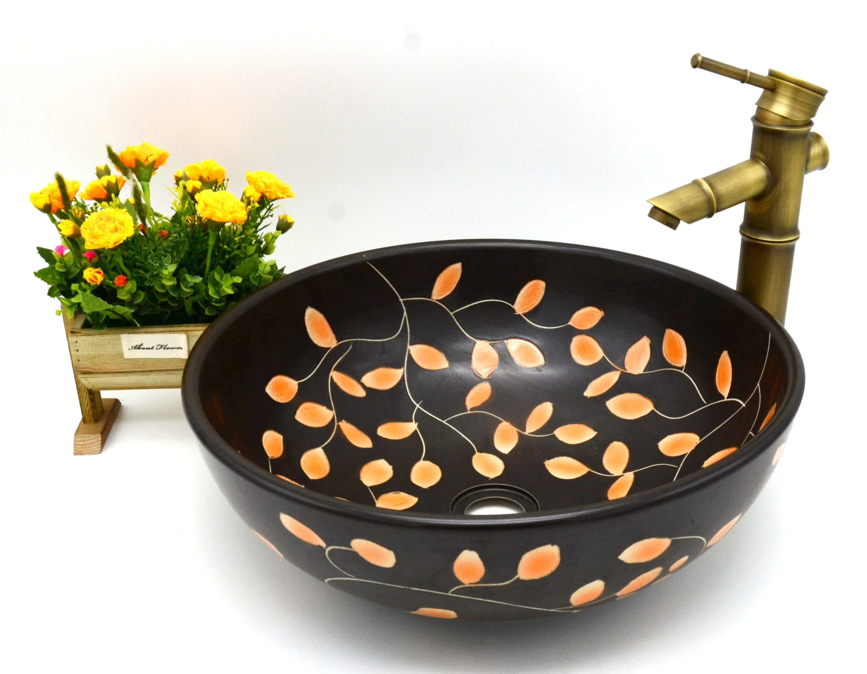 Floral Leaf Paint Pattern Handmade Round Bathroom Basin | Etsy UK