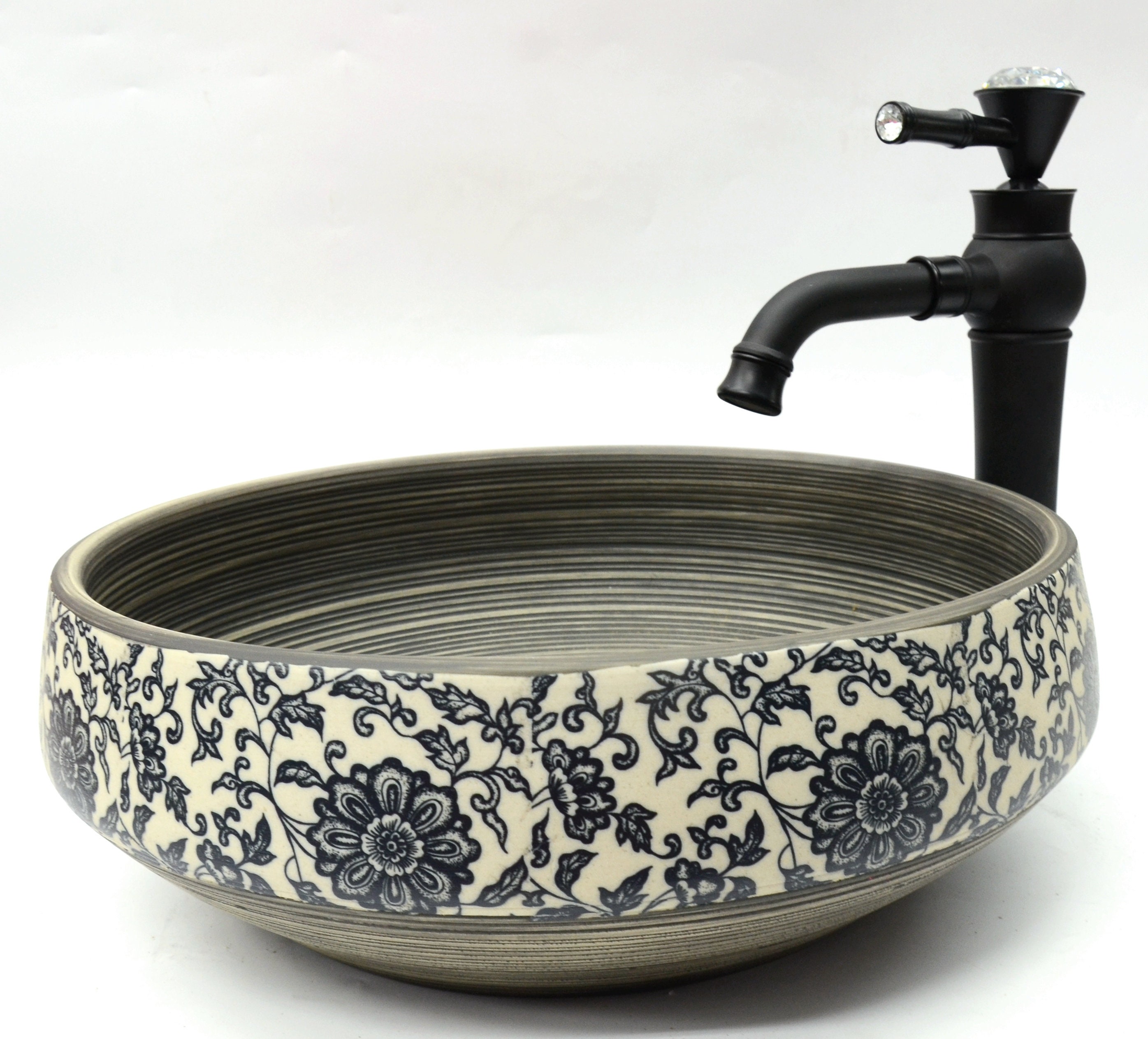 Vintage Floral Patterned Basin Sink Handmade Round Bathroom - Etsy UK