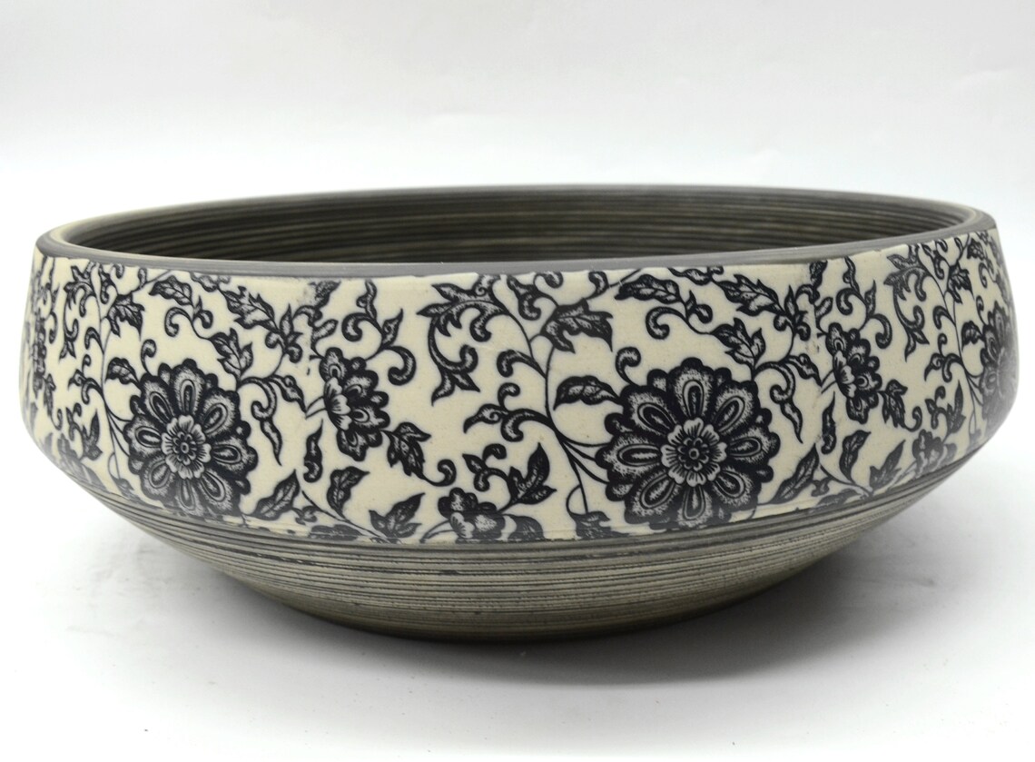 Vintage Floral Patterned Basin Sink Handmade Round Bathroom - Etsy UK