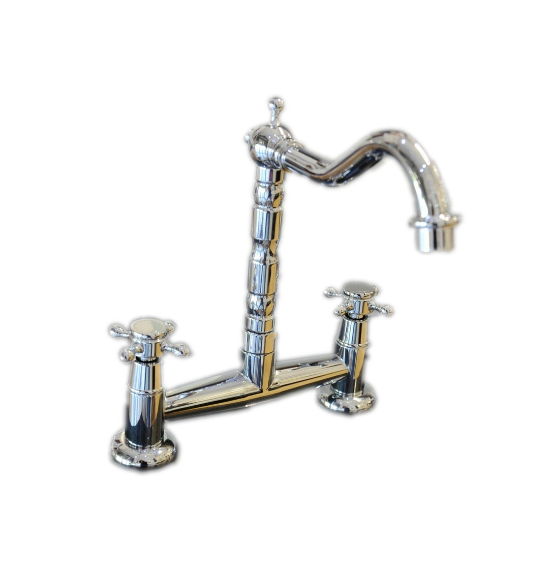 Vintage Dual Swirl Bridge Kitchen Sink Deck Mixer Chrome Tap 1/4 Turn 2 ...
