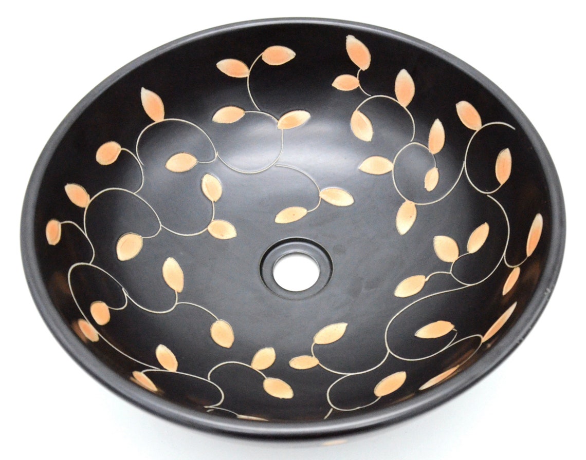 Floral Leaf Paint Pattern Handmade Round Bathroom Basin | Etsy UK