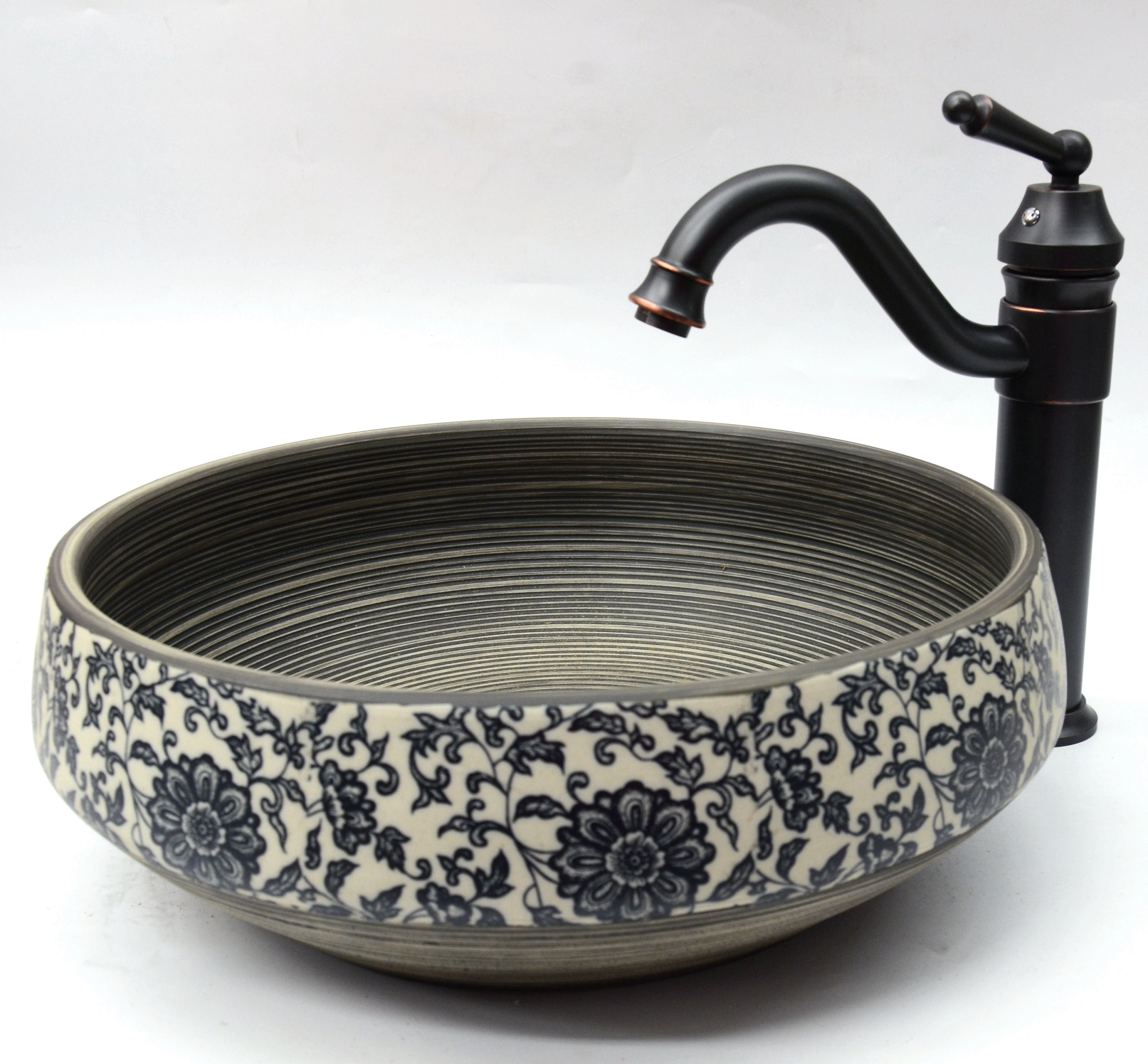 Vintage Floral Patterned Basin Sink Handmade Round Bathroom - Etsy UK