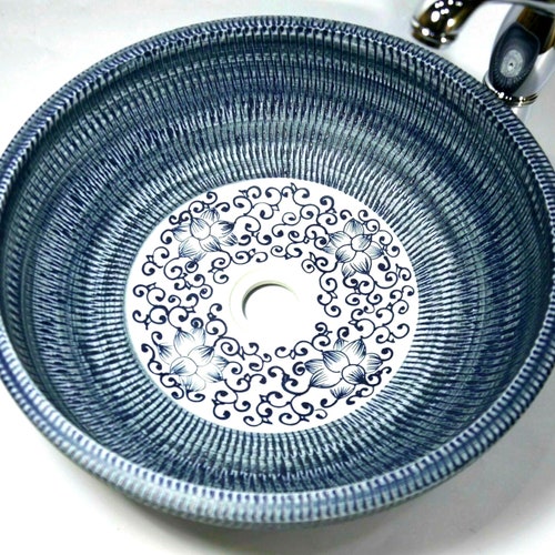 Vintage Floral Patterned Basin Sink Handmade Round Bathroom - Etsy UK