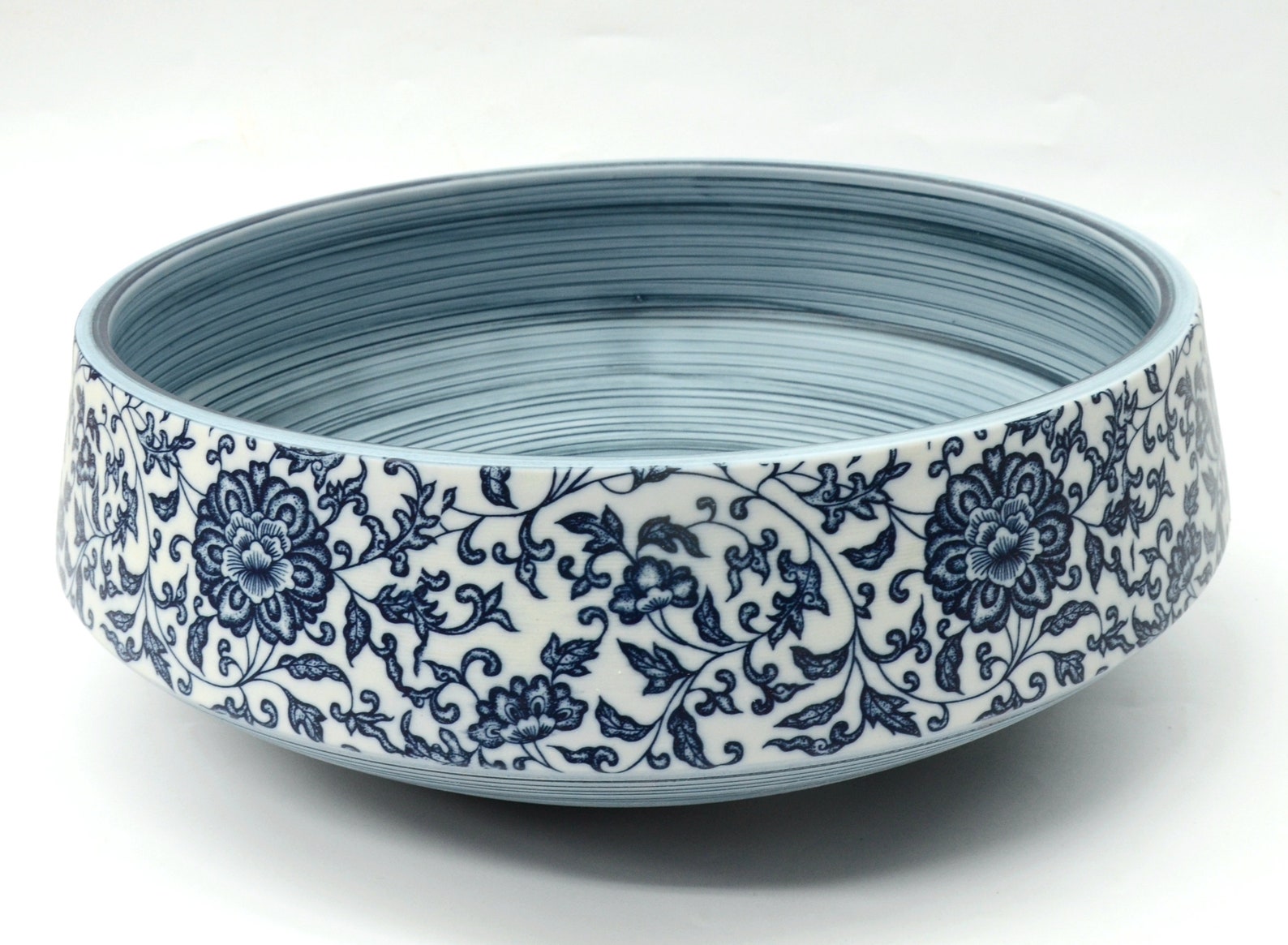 Vintage Floral Patterned Basin Sink Handmade Round Bathroom Vessel Blue ...