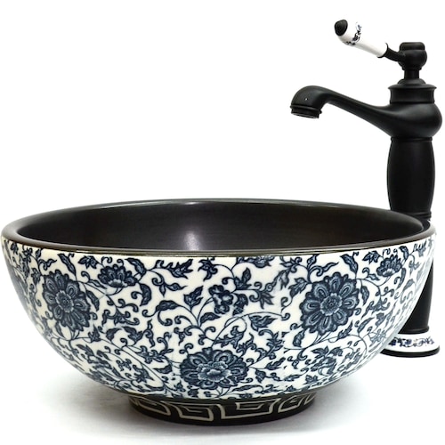 Vintage Floral Patterned Basin Sink Handmade Round Bathroom - Etsy UK