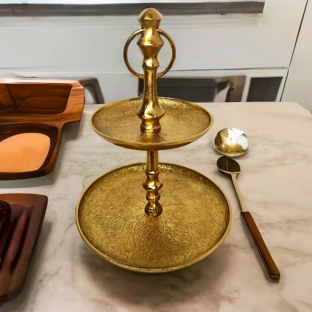 2 Tier Tray Stand Cake Stand 2 Tier Serving Tray Gold Metal Cookie ...