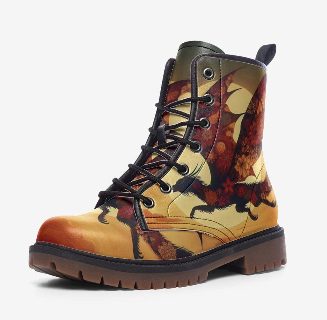 Floral Mystical Dragon Boots, Fantasy Casual Leather Lightweight Combat ...