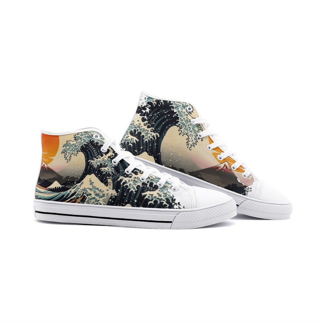 Great Wave Sneakers, Art Lover , Custom Cool Shoes, Unisex High Top ...