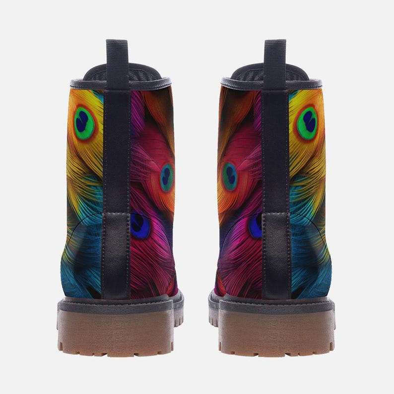 Peacock Combat Boots, Peacock Feather, Vegan Leather Lightweight Boots ...