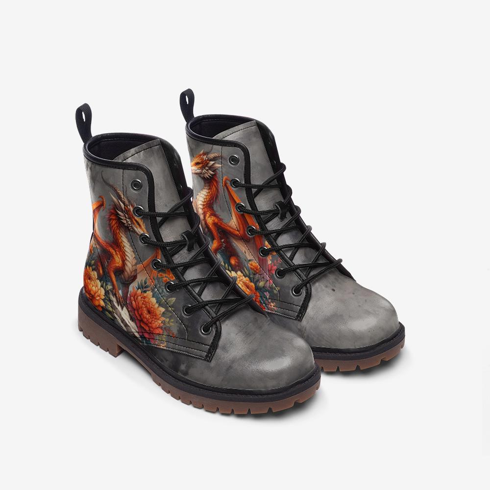 Floral Mystical Dragon Boots, Fantasy Casual Leather Lightweight Combat ...