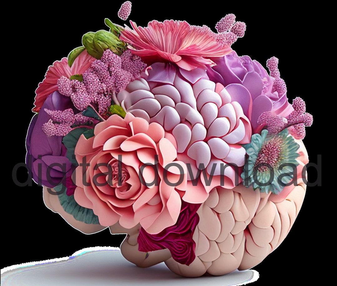 Printable Floral Brain, Brain Art Print, Flower Brain Art Print, Mental ...