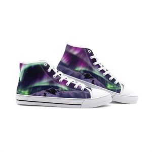 Aurora Borealis Sneakers, Northern Lights, Unisex High Top Canvas Shoes ...
