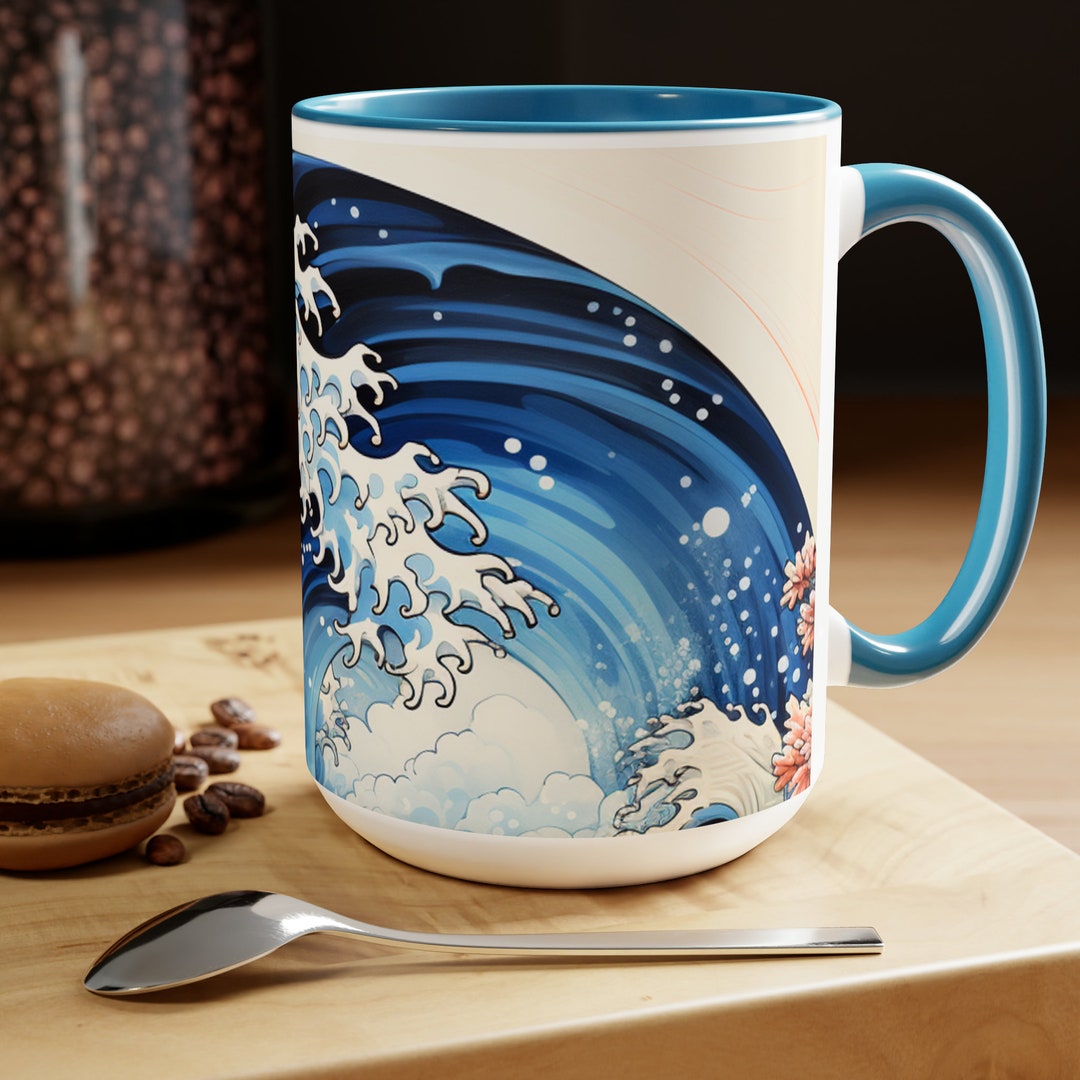 The Great Wave Mug, Kanagawa, Japanese Art, Two-tone Coffee Mugs, 15oz ...