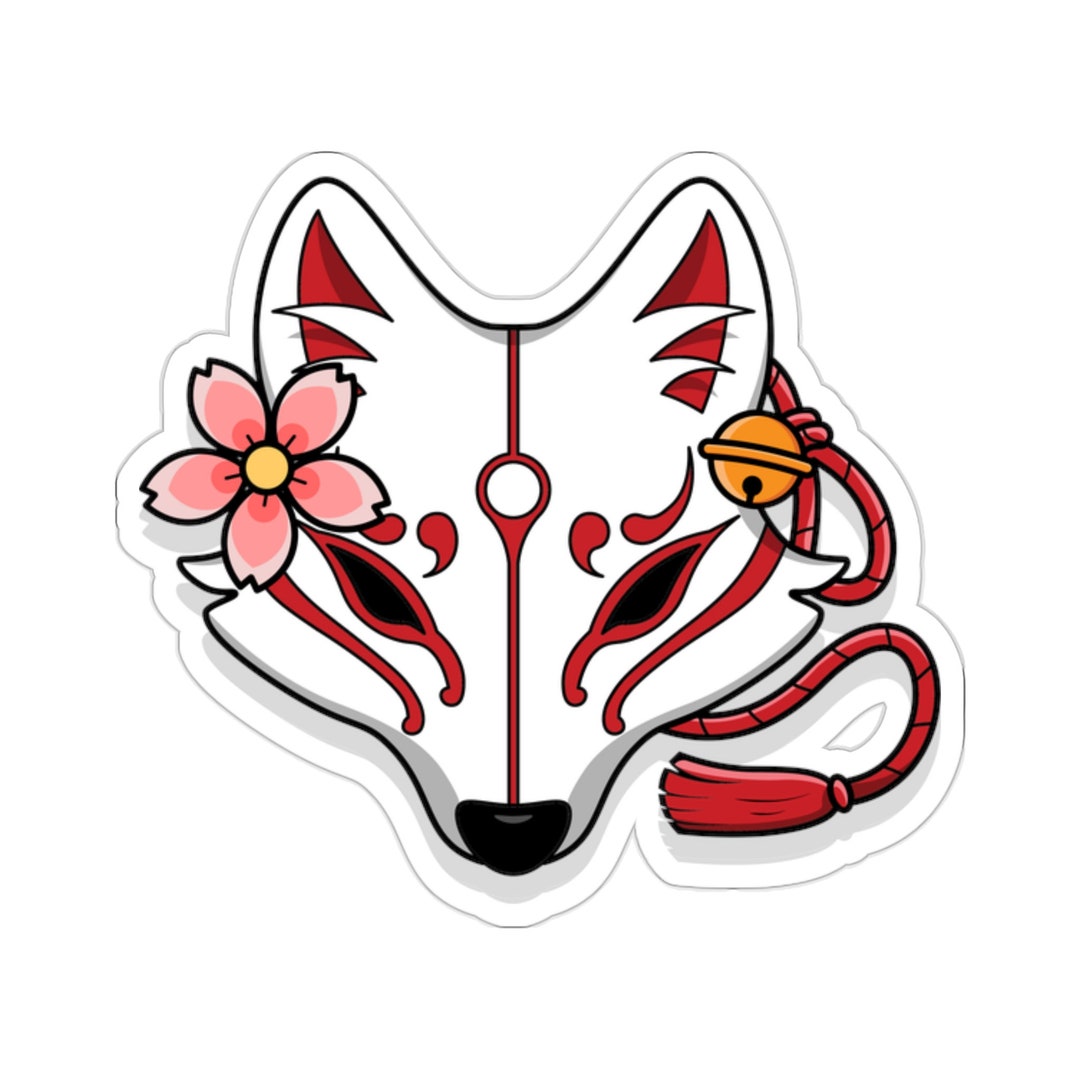 Kitsune Mask Vinyl Sticker, Japanese Fox Anime Kitsune Kiss-cut ...