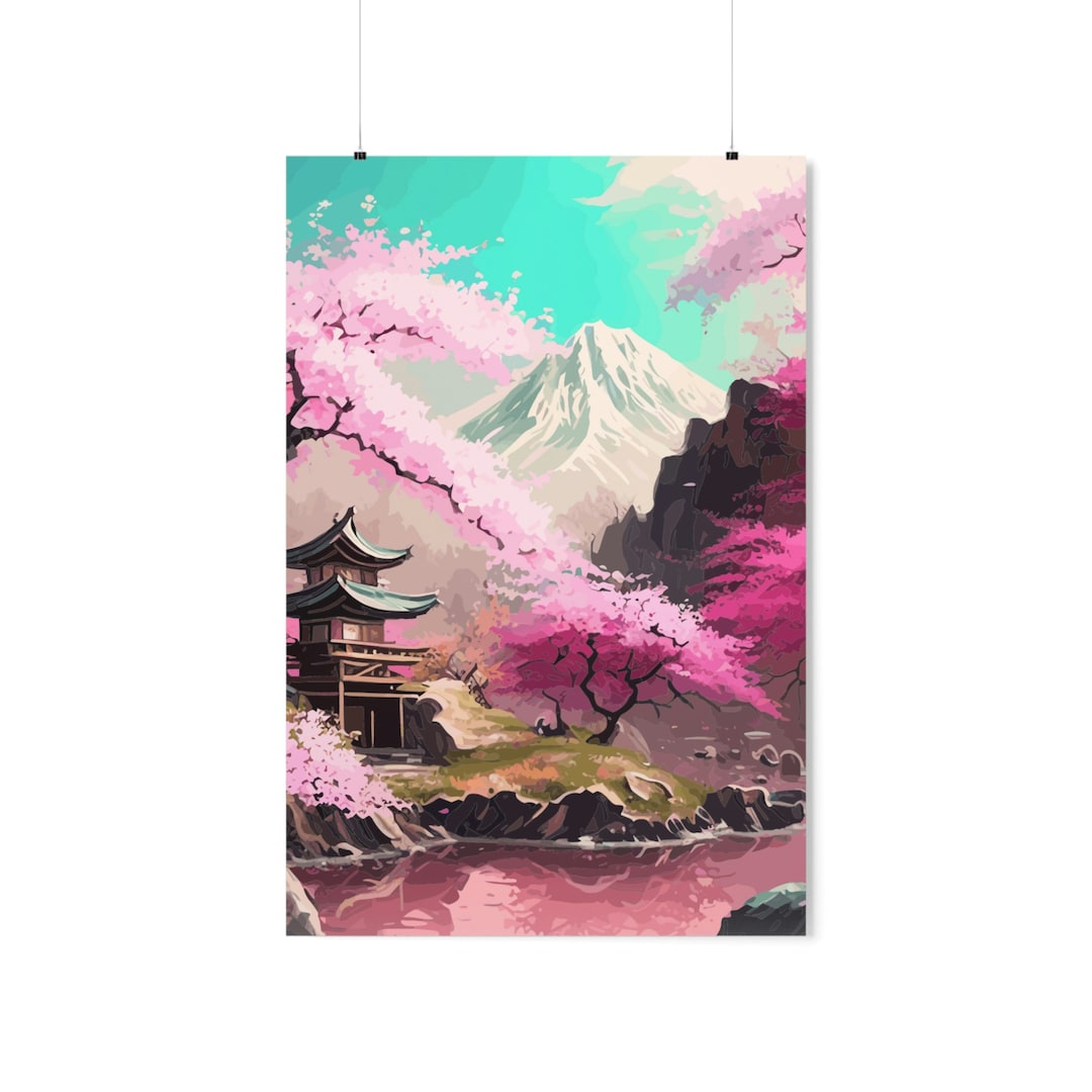 Premium Matte Vertical Poster, Japanese Wall Art, Sakura Village Poster ...