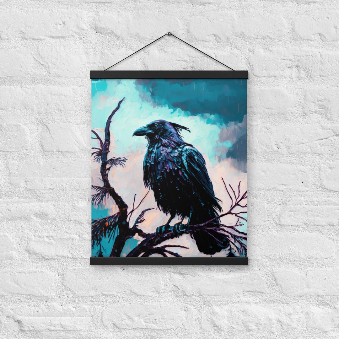 Norse Raven Poster With Hangers, Raven Art Print, Raven Wall Art, Crow ...