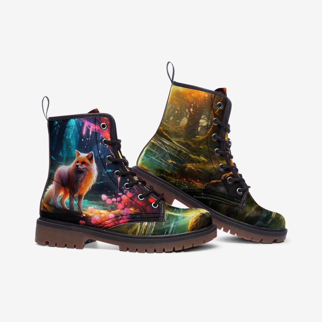Enchanted Forest Fox Combat Boots – Mystical Dark Woodland Design ...