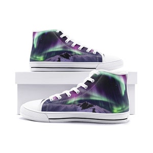 Aurora Borealis Sneakers, Northern Lights, Unisex High Top Canvas Shoes ...