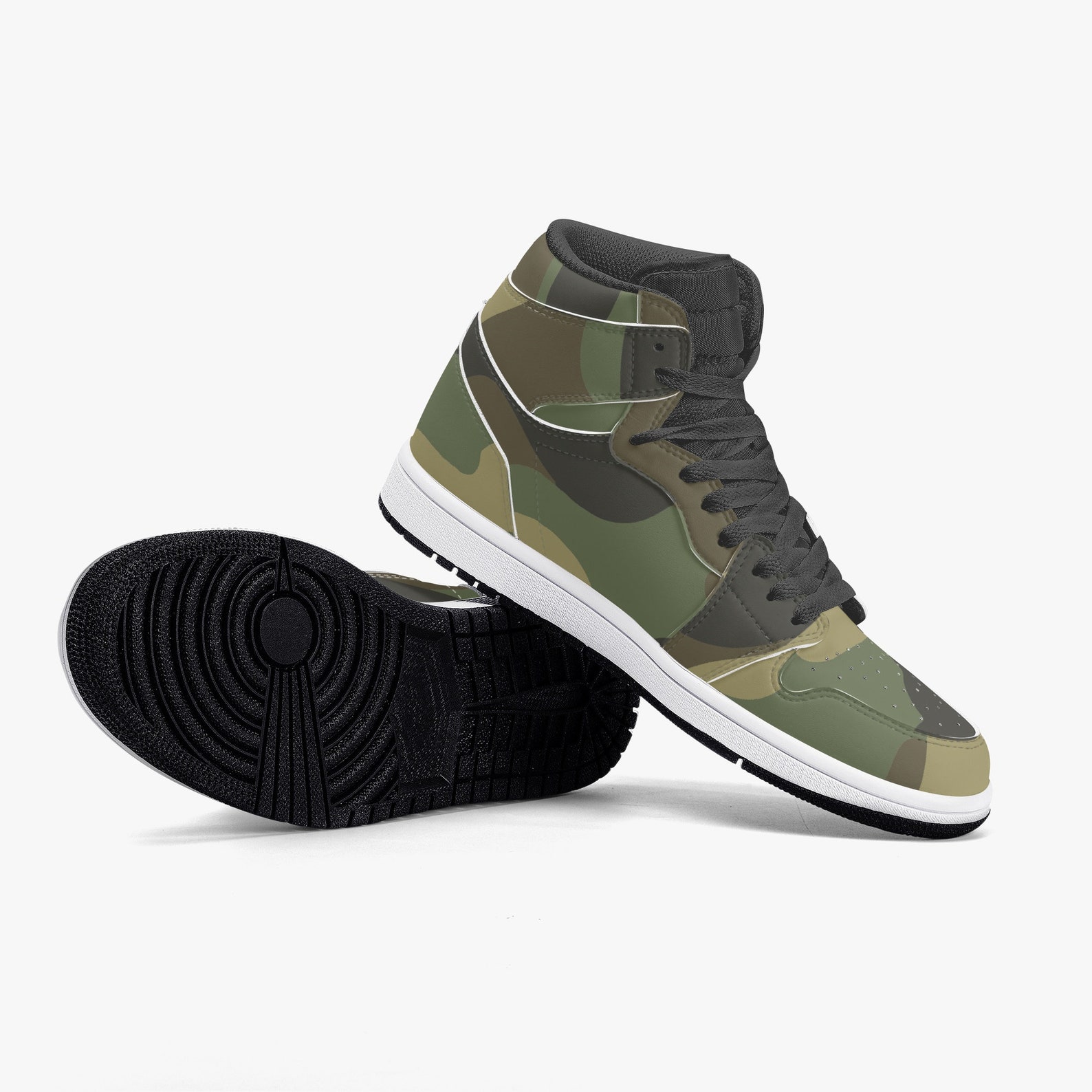 Camo Sneakers, Green Camouflage, Military, AJ1 Inspired, High-top ...