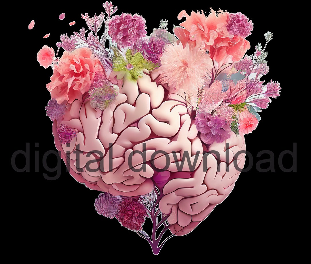 Printable Floral Brain, Brain Art Print, Flower Brain Art Print, Mental ...