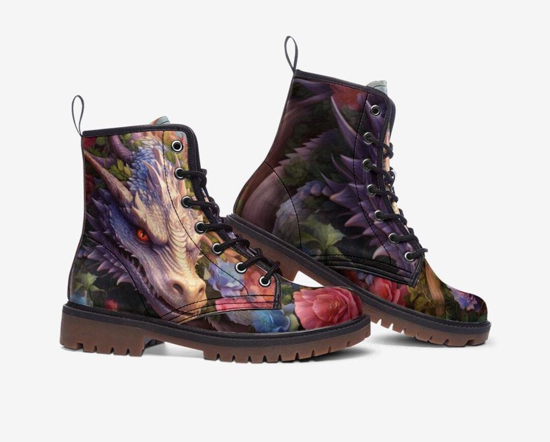 Floral Mystical Dragon Boots, Fantasy Casual Leather Lightweight Combat ...