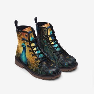 Peacock Combat Boots, Peacock Feather, Vegan Leather Lightweight Boots ...