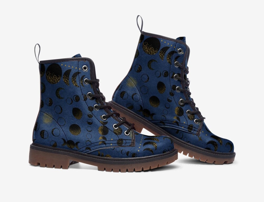 Glittery Gold Moon Phase, Lunar Cycle Combat Boots, Vegan Leather ...