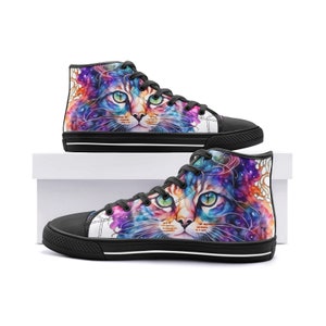 Cute Cat Sneakers, Unisex High Top Canvas Shoes, Watercolor, Available ...